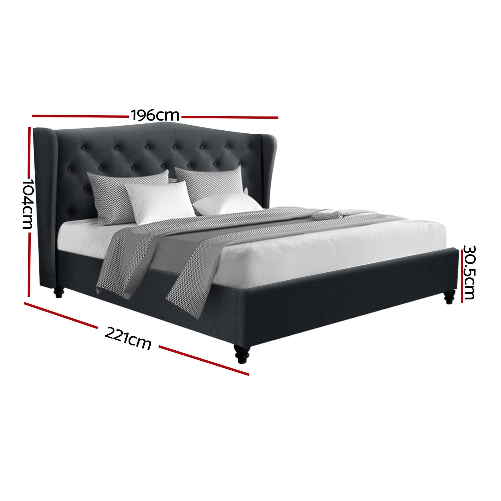 PIER French Provincial Luxury Bed Frame Charcoal - King