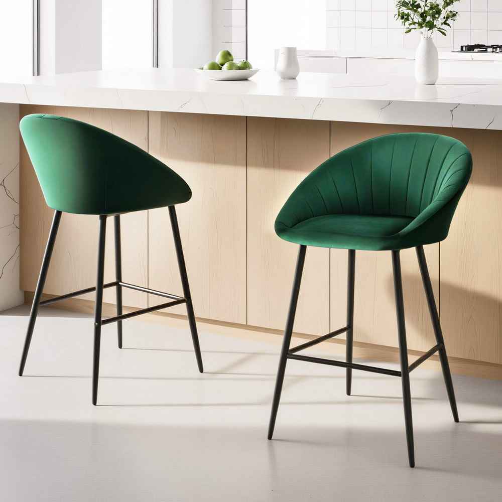 Emerald Velvet Metal Bar Stools Green (Set of 2)