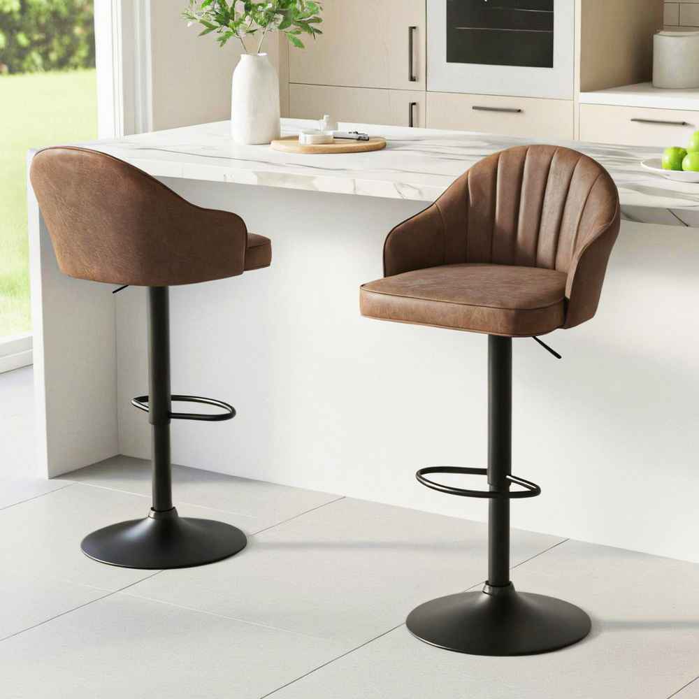 Monroe Shell PU Leather Bar Stools Brown (Set of 2)