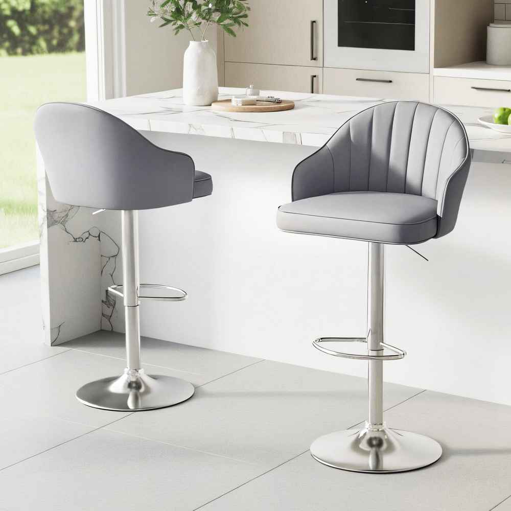 Monroe Shell PU Leather Bar Stools Grey (Set of 2)
